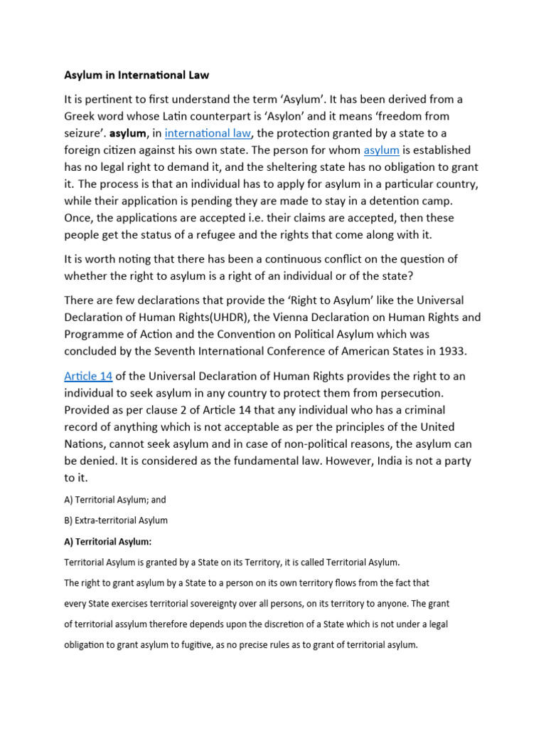 Asylum in International Law | PDF | Refugee | Right Of Asylum
