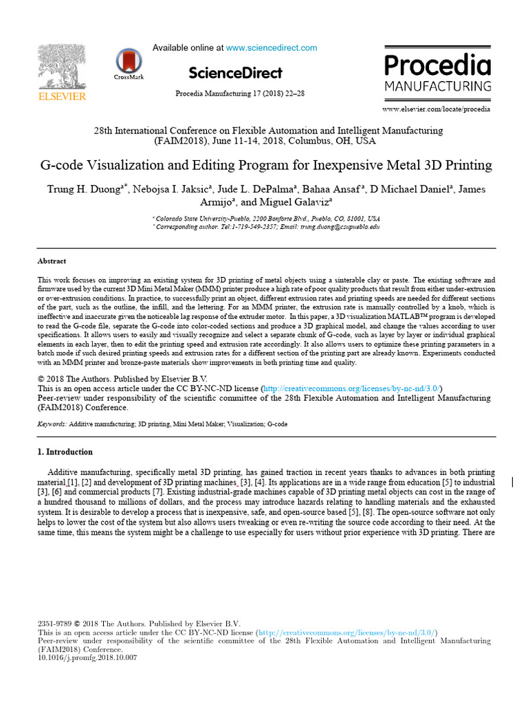 G-Code Visualization and Editing Program For Inexpensive Metal 3D Printing | Download Free PDF ...