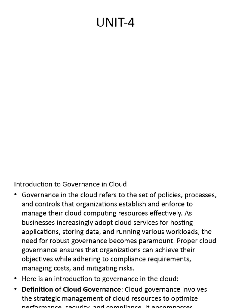 Unit-4 Cloud Computing | PDF | Cloud Computing | Governance