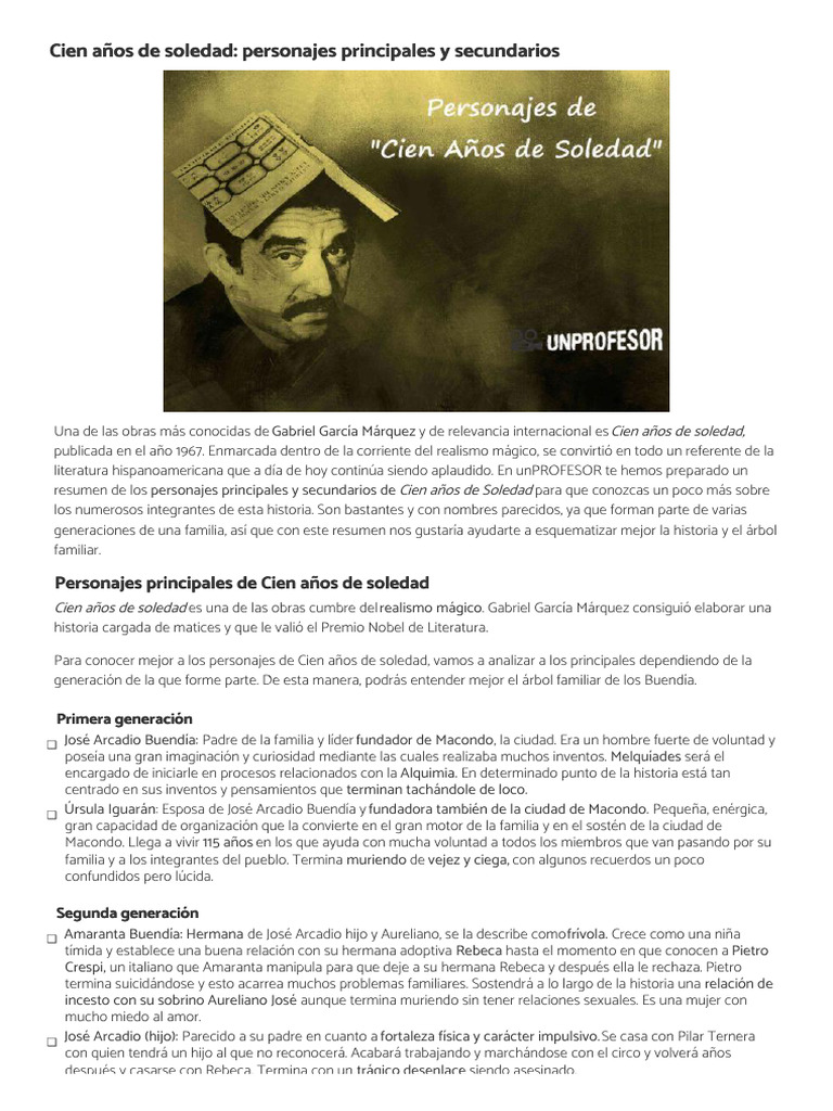 Cien años de soledad_ personajes principales y secundarios - unprofesor ...