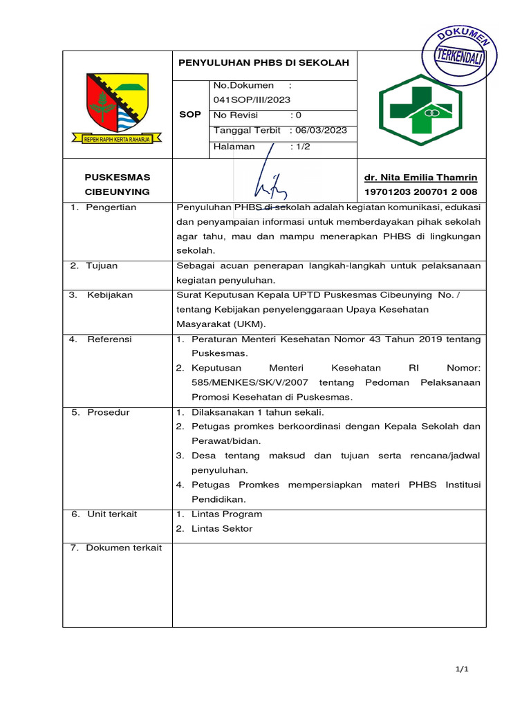 Sop Penyuluhan PHBS Sekolah | PDF