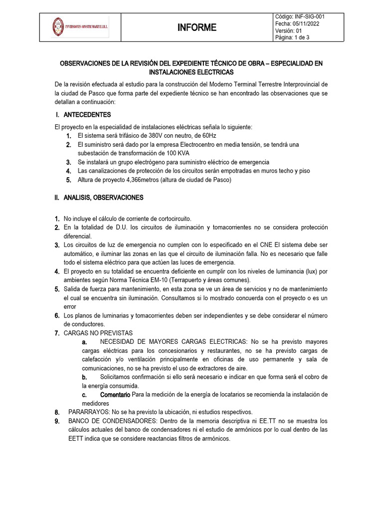 Informe de Compatibilidad - IIEE (05.10.23) | PDF | Transformador | Poder (Física)