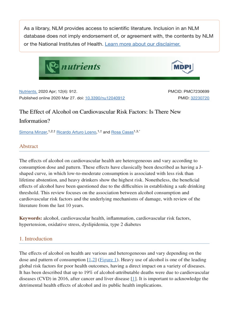 The Effect of Alcohol On Cardiovascular Risk Factors - Is There New Information? - PMC | PDF ...