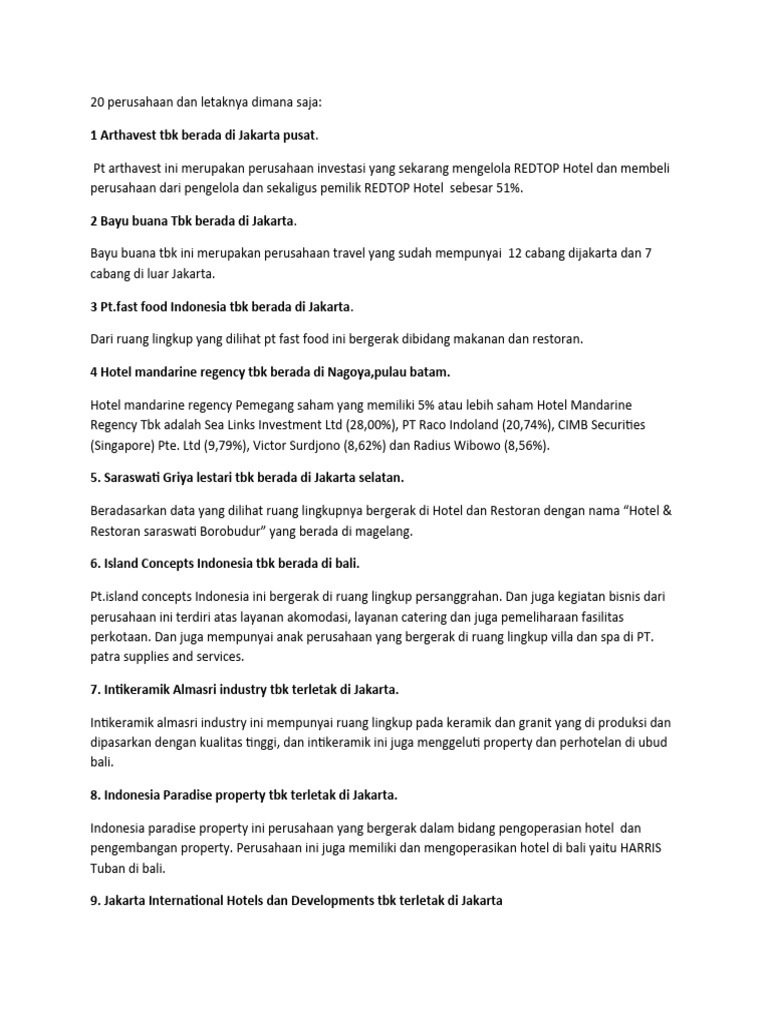20 Perusahaan Dan Letaknya Dimana Saja | PDF