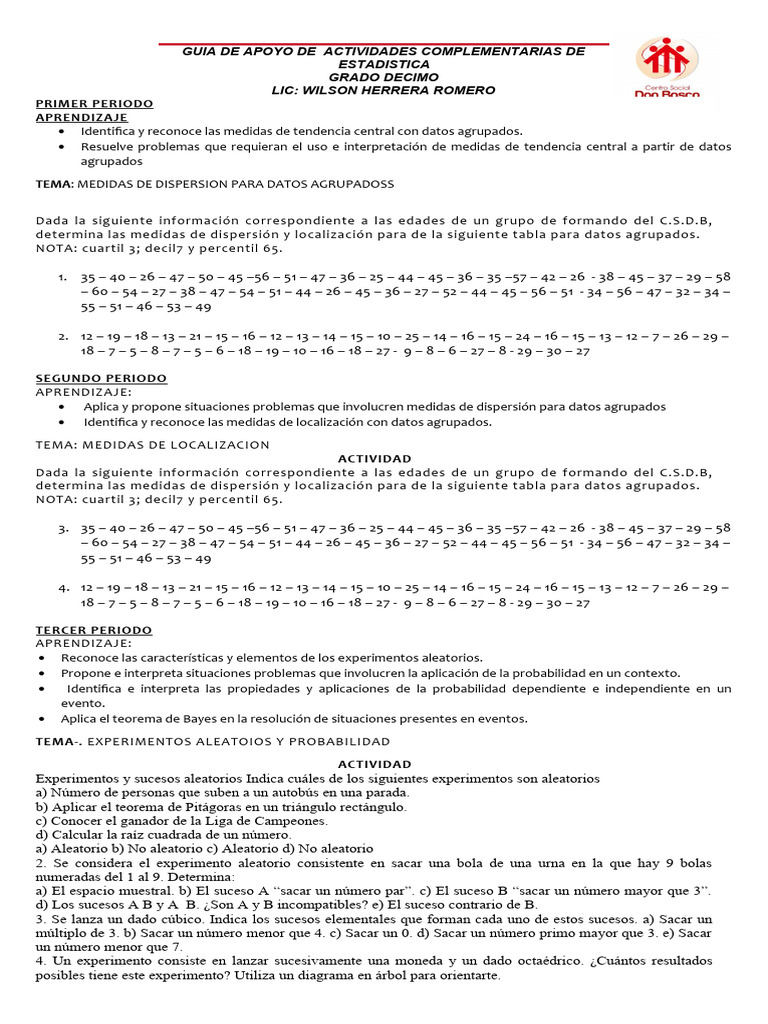 Guia Complementaria de Estadistica-10º | PDF | Probabilidad | Permutación
