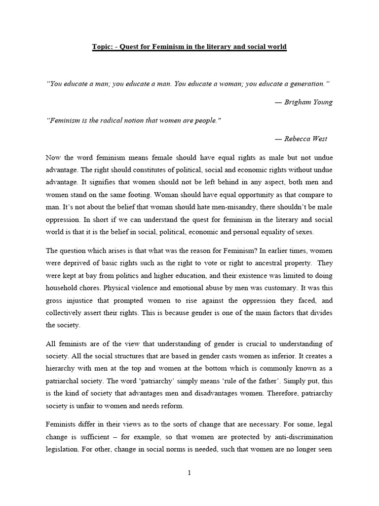 Quest For Feminism in The Literary and Social World | PDF | Gender Studies | Feminism