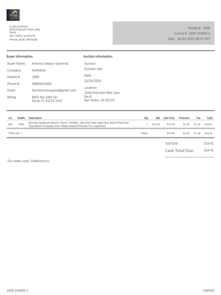 Invoice Number 1009-254405-1 | PDF