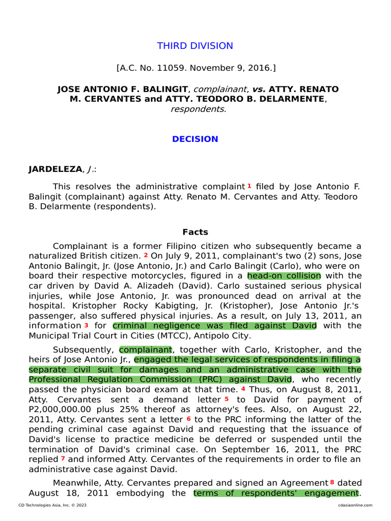 2016 Balingit - v. - Cervantes20231016 11 15fnhzt | PDF | Lawsuit | Lawyer