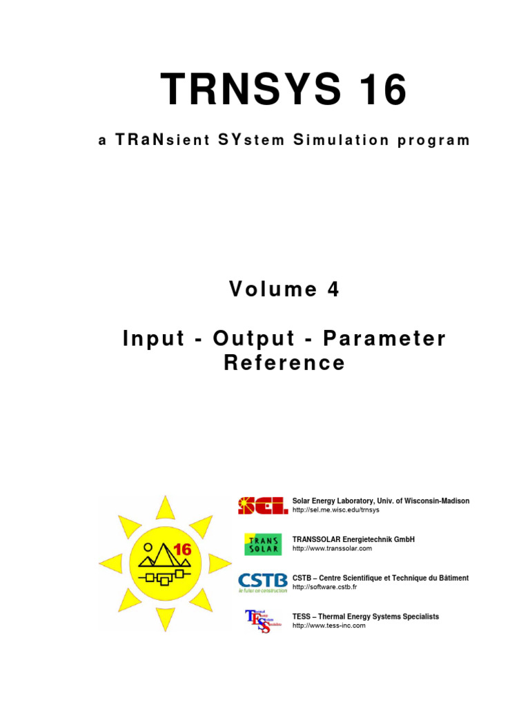 Trnsys 16: Input - Output - Parameter Reference | PDF | Parameter ... Trnsys 16: Input - Output - Parameter Reference | PDF | Parameter ...