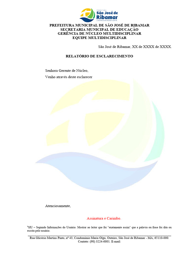 MODELO DE RELATÓRIO DE ESCLARECIMENTO | PDF