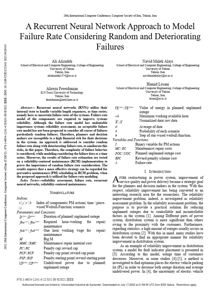 IEEE A Recurrent Neural Network Approach To Model Failure Rate ... IEEE A Recurrent Neural Network Approach To Model Failure Rate ...