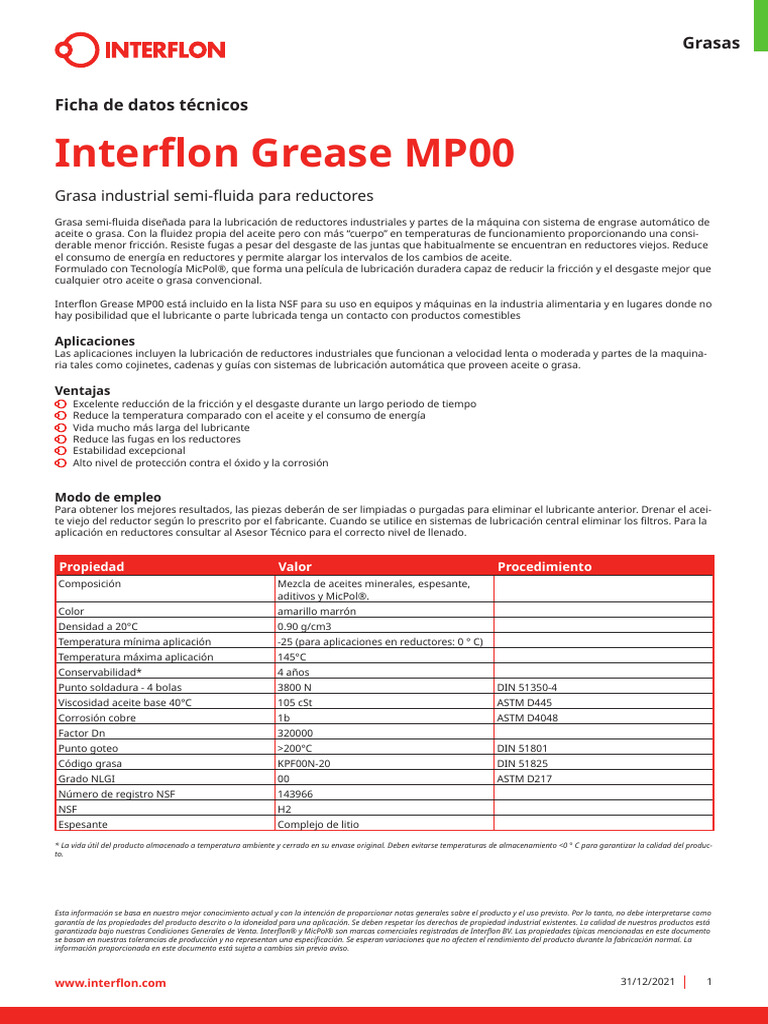 Interflon_Grease_MP00 | PDF | Lubricante | Ingeniería mecánica