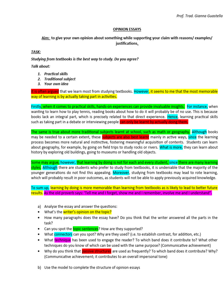 OPINION and FOR AND AGAINST ESSAYS | PDF | Learning | Sentence ...