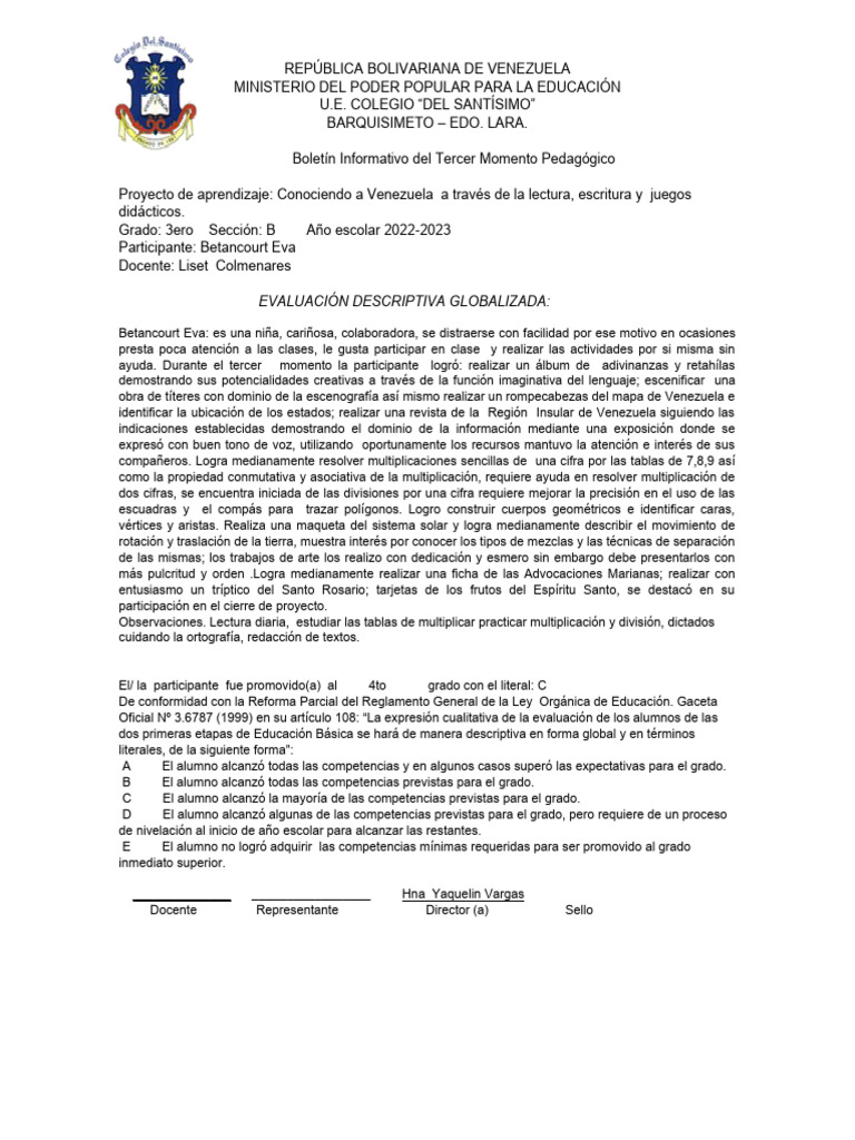 Boletines 3ro B 3ER MOMENTO (Autoguardado) | PDF | Educación primaria ...