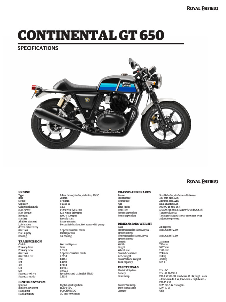 Royal Enfield Continental GT 650 Technical Specification | PDF | Anti Lock Braking System ...