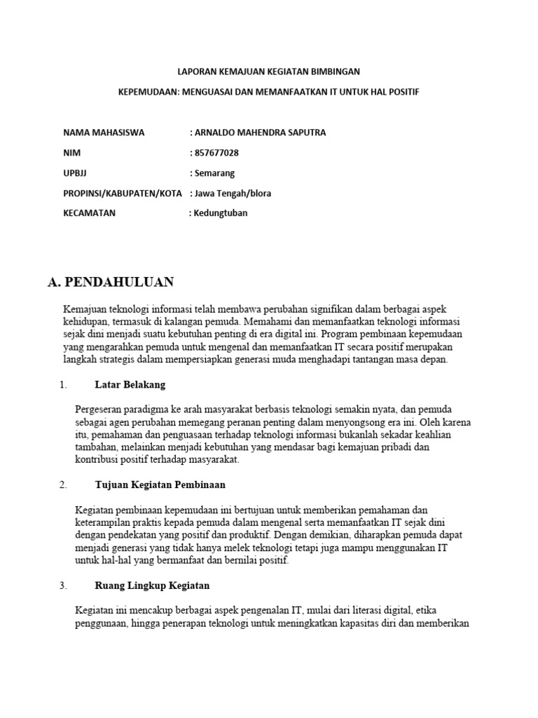 Format Laporan Kemajuan Kegiatan Bimbingan | PDF Format Laporan Kemajuan Kegiatan Bimbingan | PDF