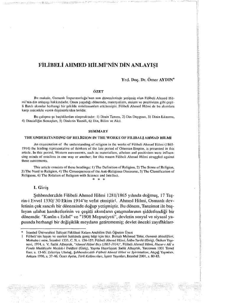 Filibeli Ahmed Hilmi'nin Din Anlay - (#10919) - 10106 | PDF