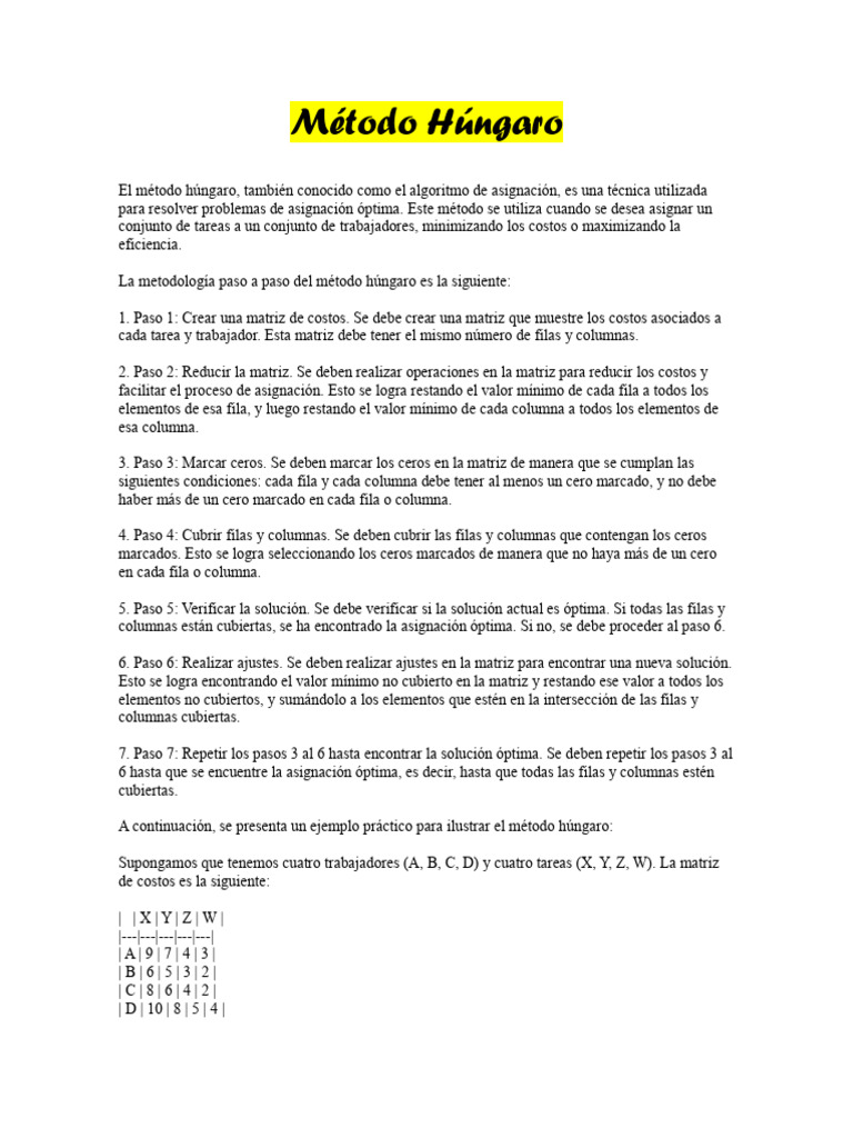 Metodo Húngaro | PDF | Matemáticas | Ciencias de la Computación