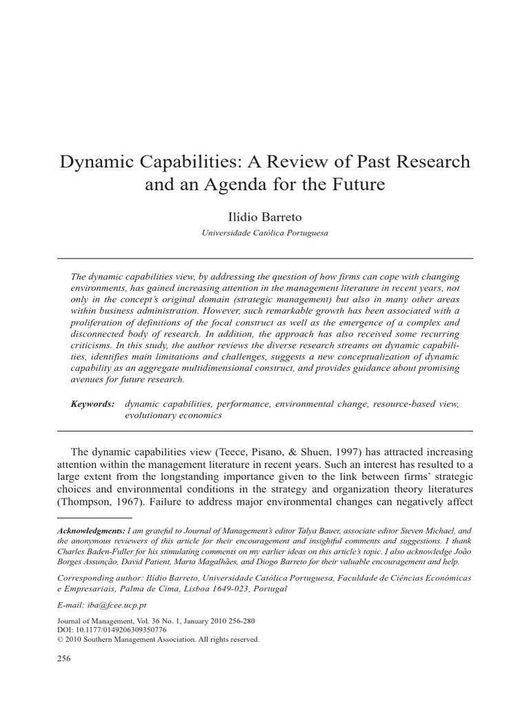 Dynamic Capabilities: A Review of Past Research and An Agenda For The ...