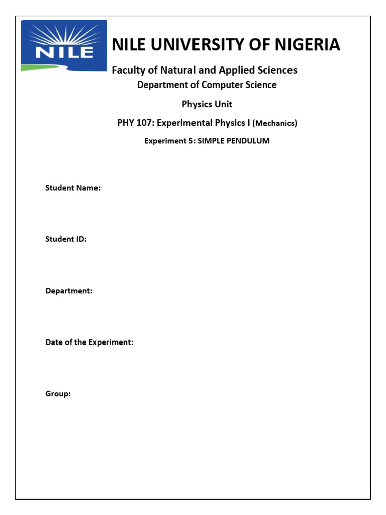 PHY 107 Experiment 5 | PDF | Pendulum | Physics