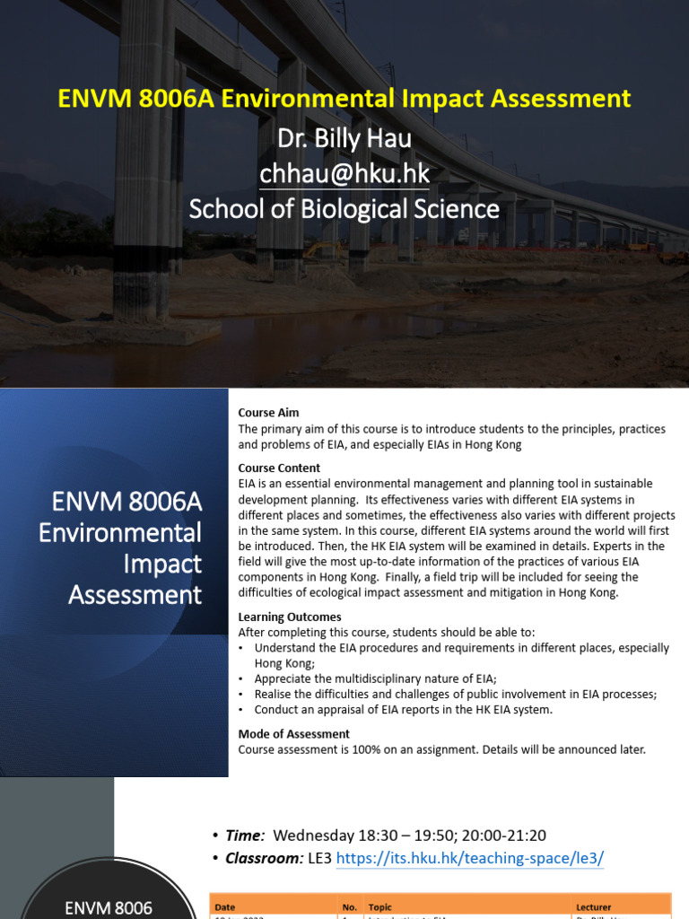 ENVM 8006A Lecture 1A-Introduction (2022-23) | PDF | Environmental Impact Assessment ...
