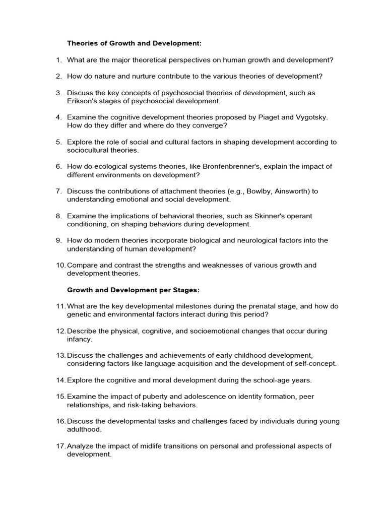 Guide Questions Theories and Stages of Growth and Development | PDF
