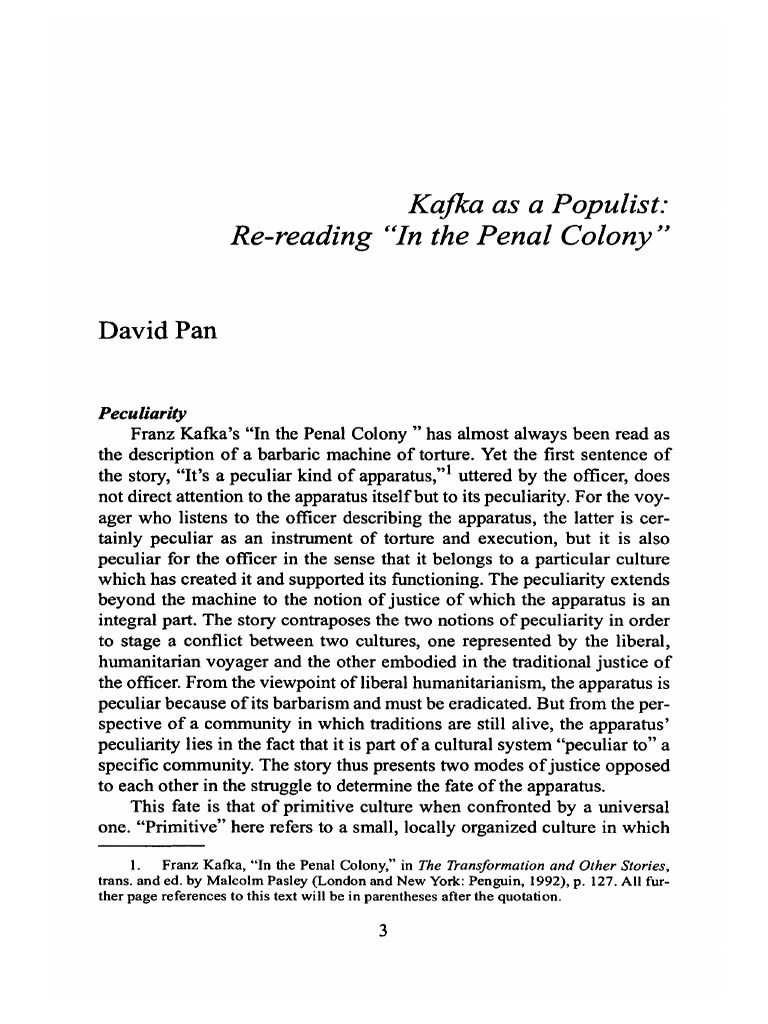 Kafka As A Populist Rereading Kafka Penal Colony David Pan | PDF ...