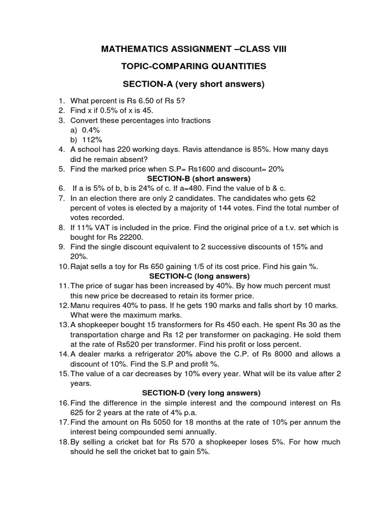 Comparing Quantities | PDF | Percentage | Interest