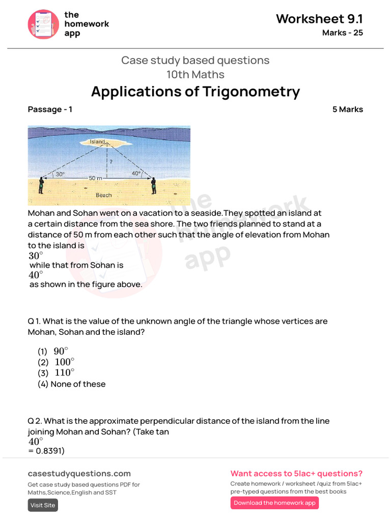 Class 10 Trigonometry Case Studies | PDF | Elementary Geometry ...