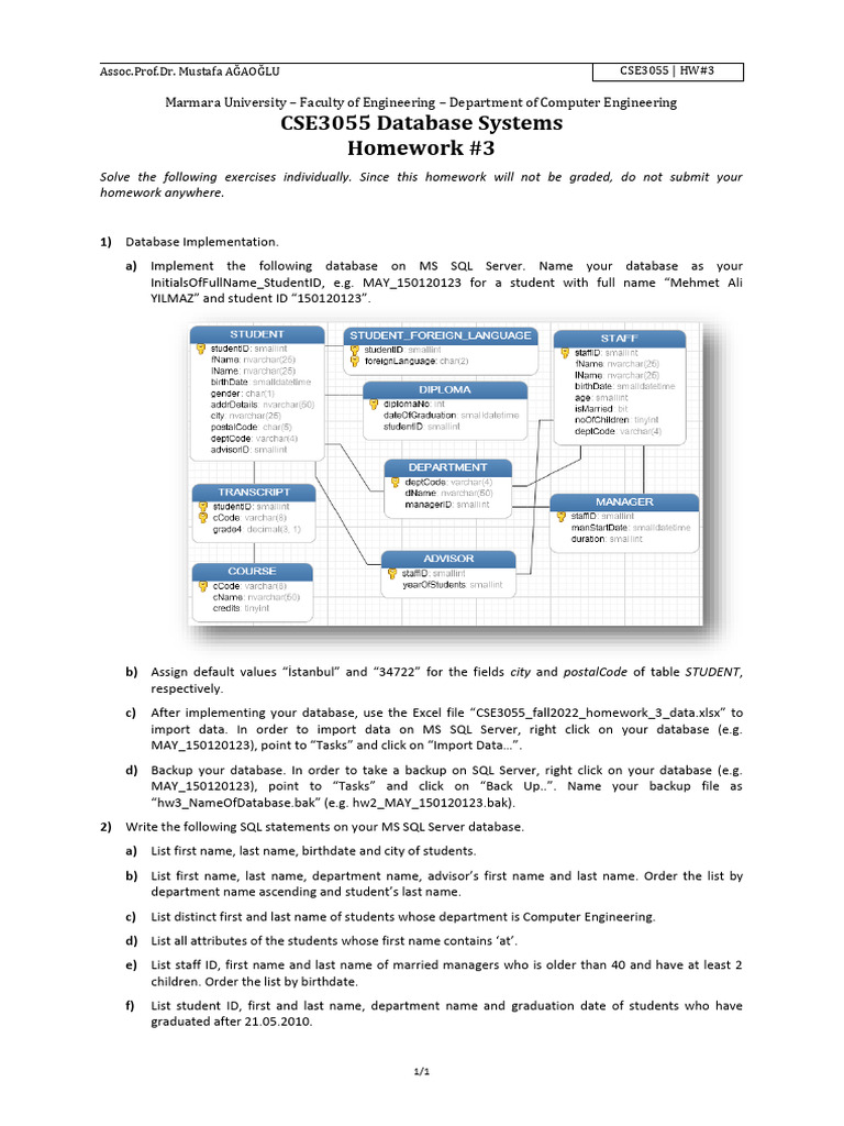 CSE3055 Database Systems HW#3 | PDF