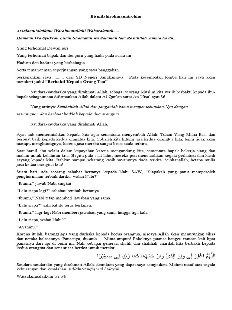 Naskah Pidato Tema Birrul Walidain | PDF