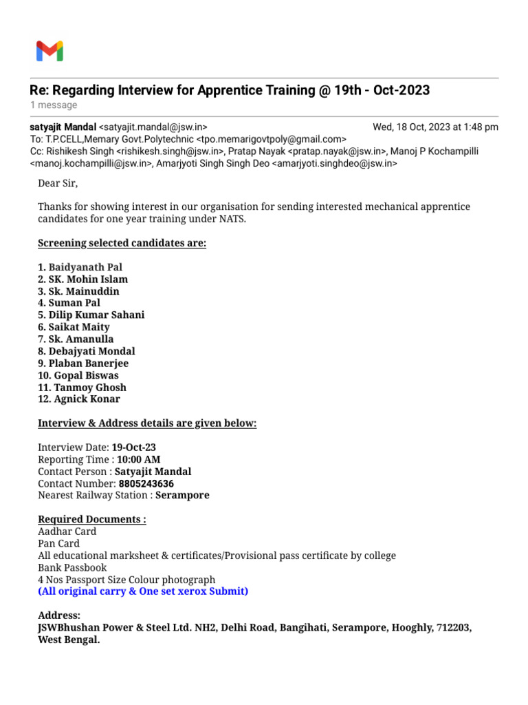 Apprentice Interview Details | PDF