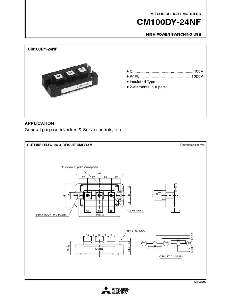 CM100DY-24NF MitsubishiElectricSemiconductor | PDF | Bipolar Junction ...