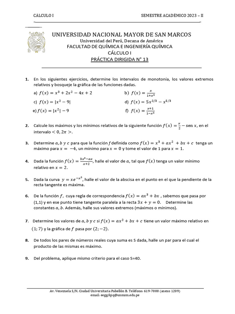 Práctica Dirigida 13. 2023 2 UNMSM | PDF | Matemática Elemental | Matemáticas