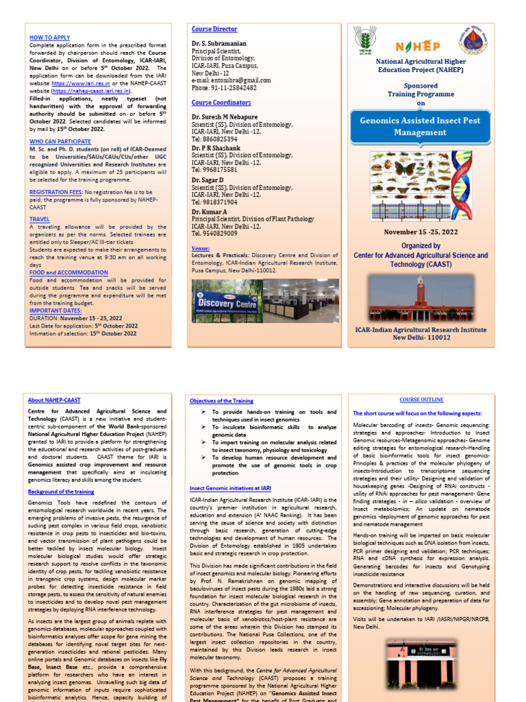 Ento NAHEP Brochure For Training 03082022 | PDF | Molecular Biology | Bioinformatics