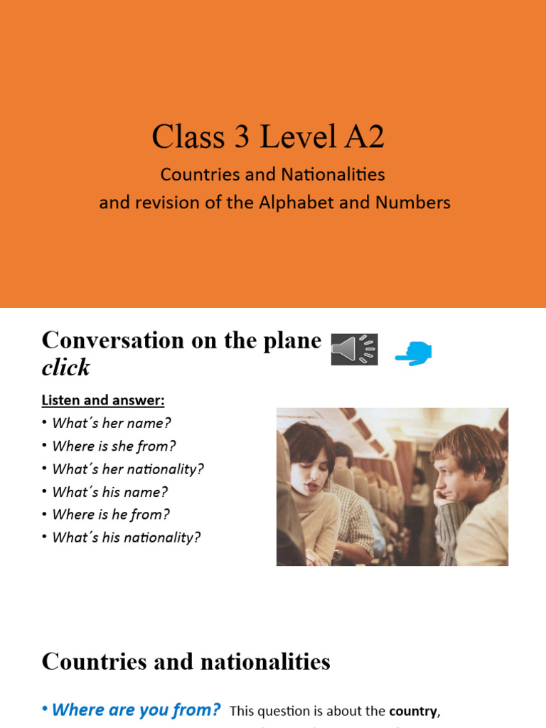 Class 3 Level A2 Countries and Nationalities | PDF | Linguistics | Human Communication