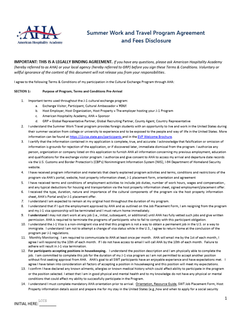 Summer Work Travel Program Agreement | PDF | Legal Liability | Insurance