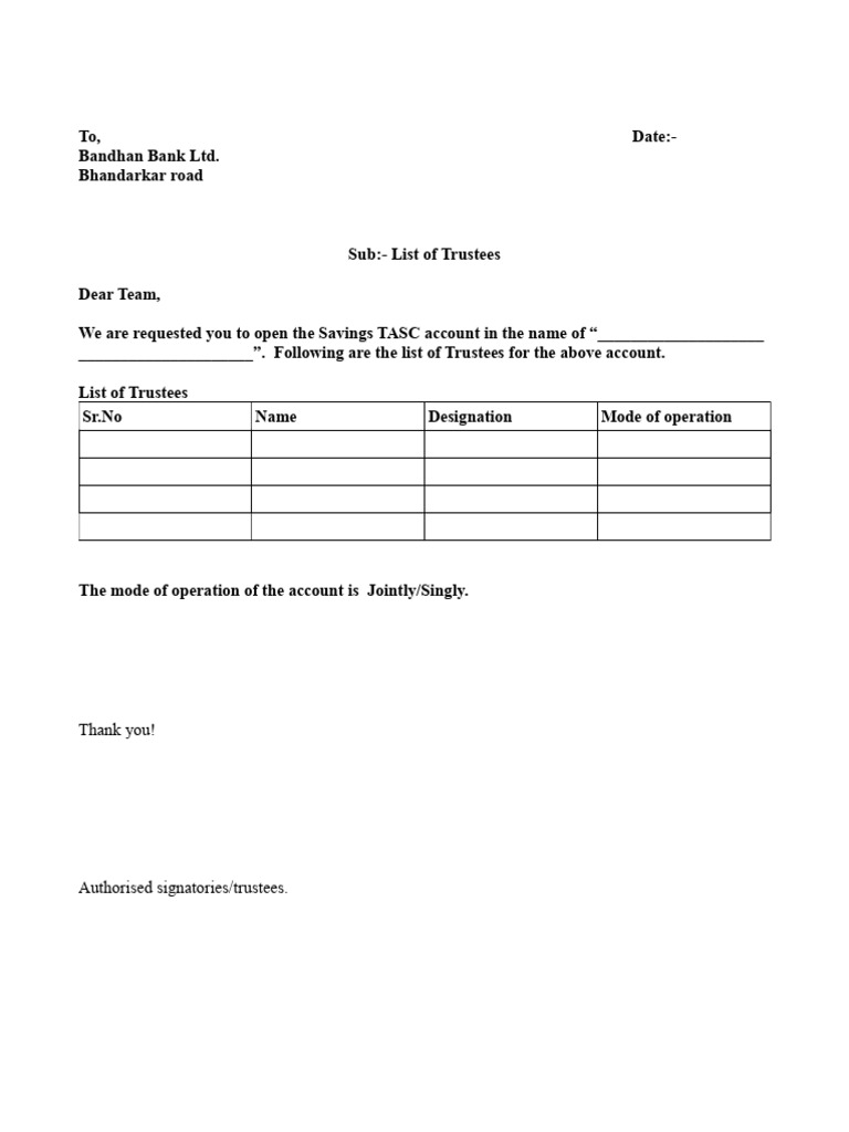 Trustee List for Bank Account Opening | PDF