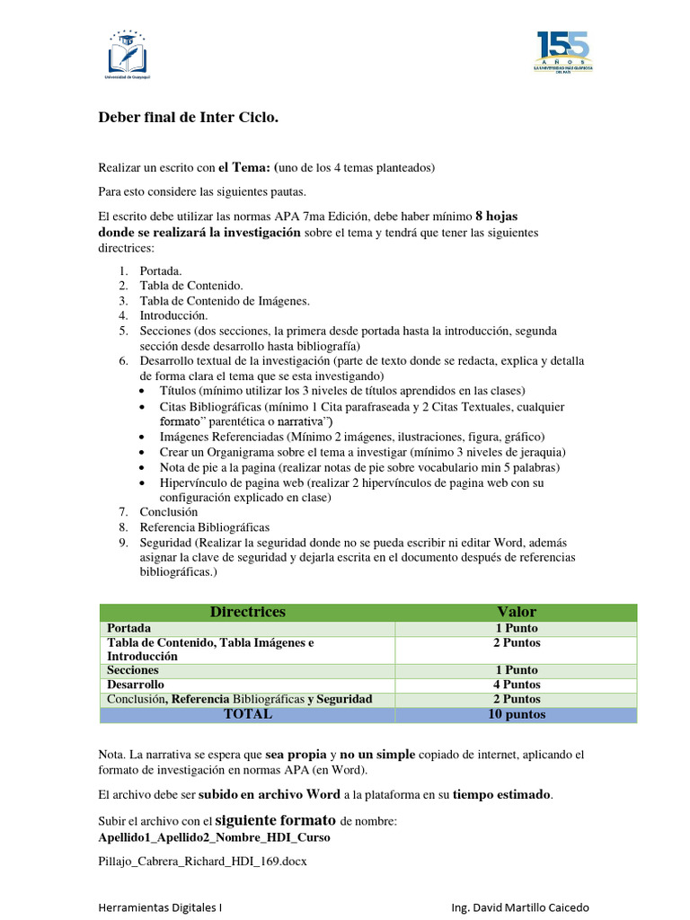 Directrices de La Tarea Final de Interciclo 2023-2024 CII Act | PDF ...
