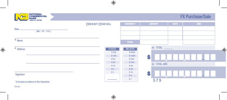 NCB USD Exchange Rate Transaction Form | PDF