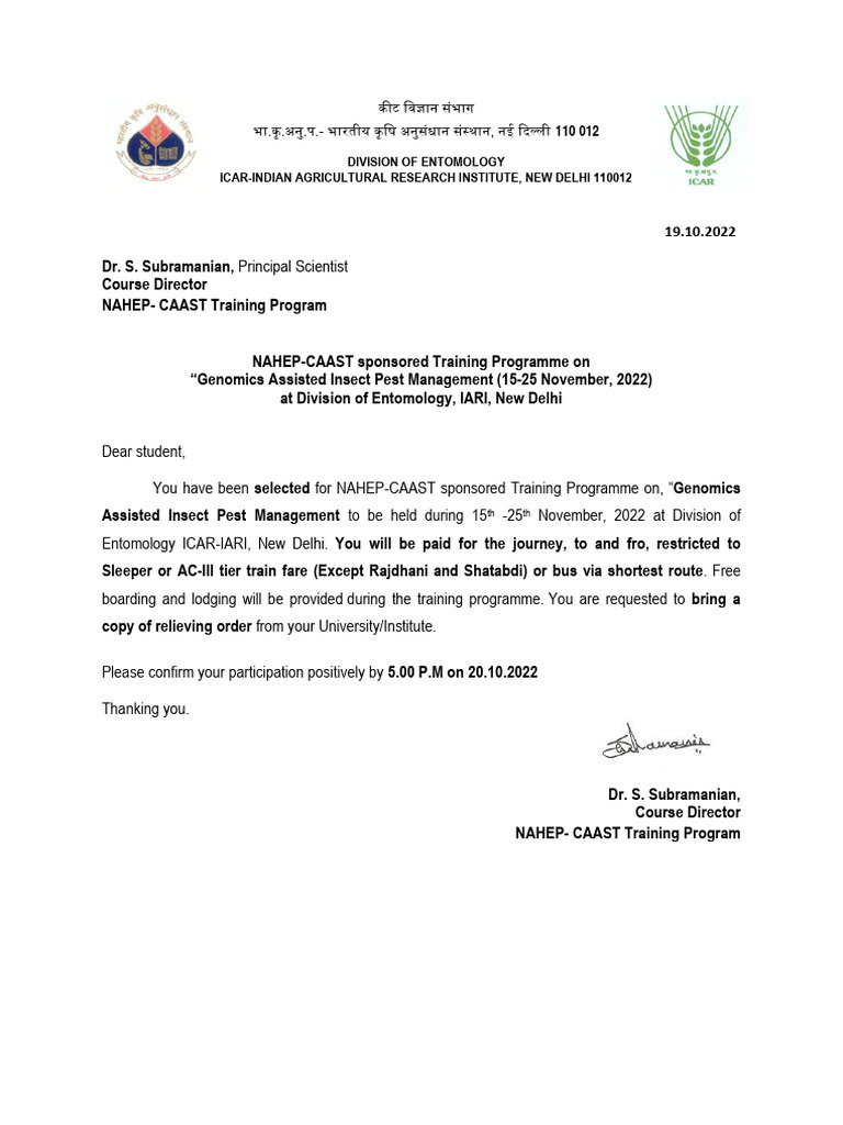 Selection Letter To Students-2022 | PDF