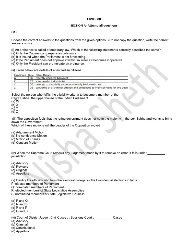 CIVICS-80 Marks | PDF | Governance | Political Law
