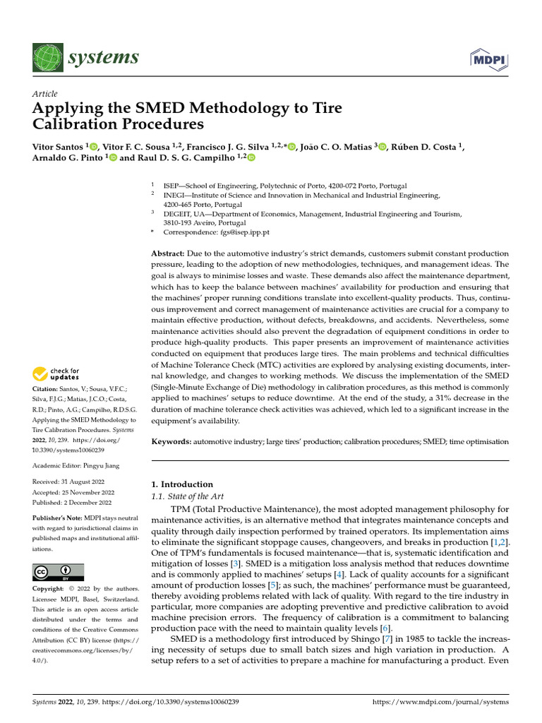 ART 27 Applying The SMED Methodology To Tire | PDF | Lean Manufacturing | Engineering