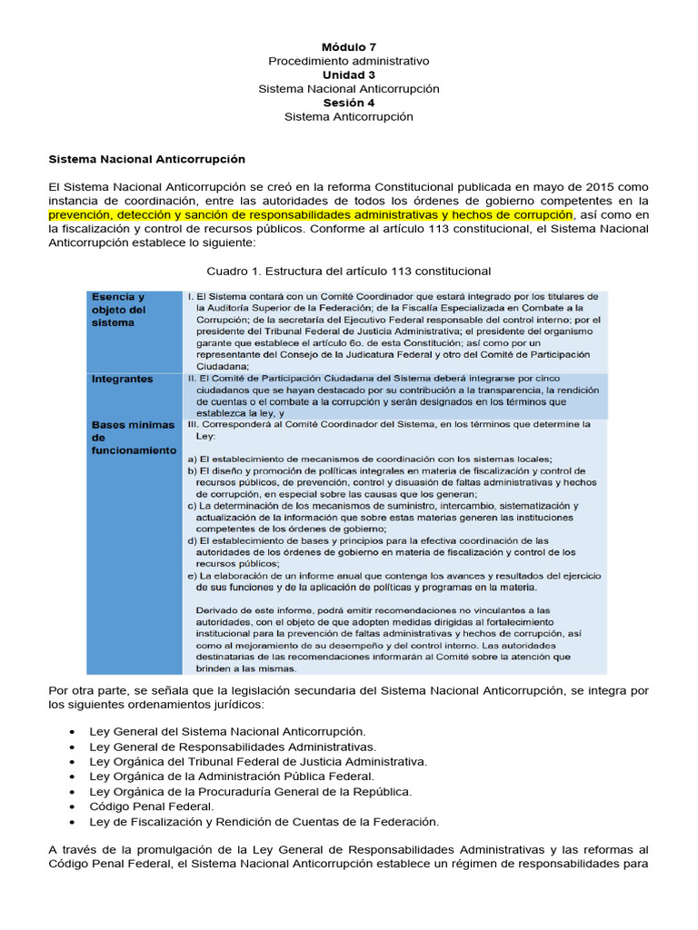 M7 U3 S4 Sistema Anticorrupción | PDF | Politica de mexico | Corrupción política