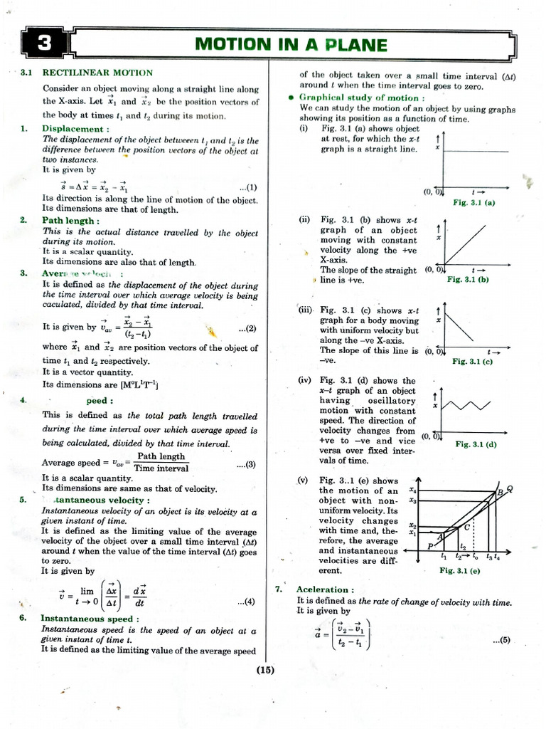XI - Ch-3 Motion in A Plane | PDF