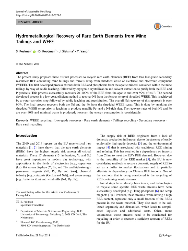4.hydrometallurgical Recovery of Rare Earth Elements From Mine Tailings and WEEE - 2018 | PDF ...