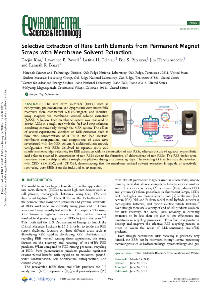 2.selective Extraction of Rare Earth Elements From Permanent Magnet ...