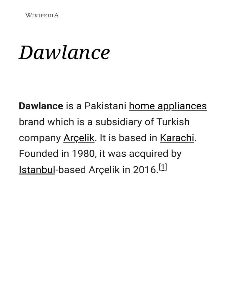 Dawlance - Wikipedia | PDF | Home Appliance | Domestic Implements