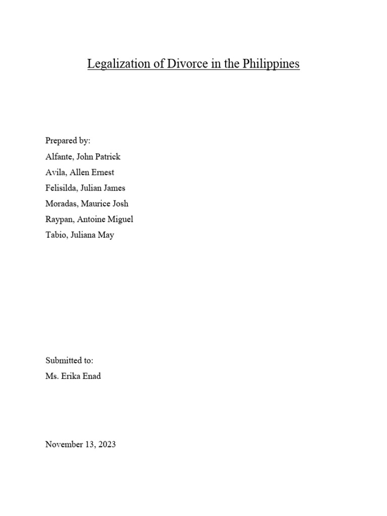 Legalization of Divorce in The Philippines Group 2 | PDF | Divorce ...