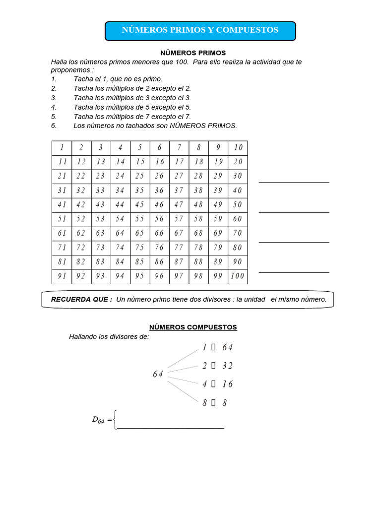 Actividades de Numeros Primos y Compuestos | PDF